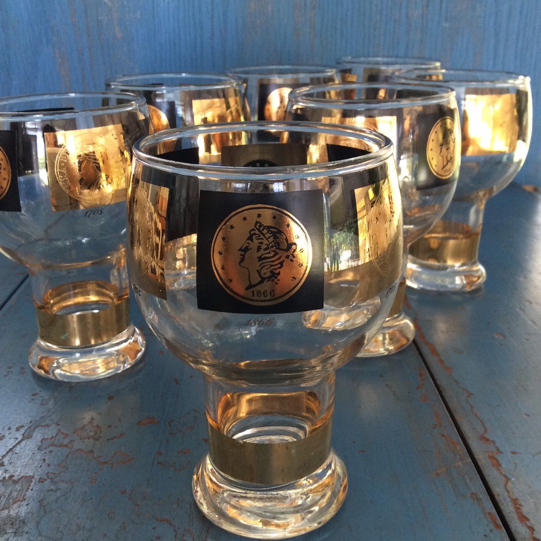 Vintage Libbey Bar Glasses With Gold Coin Design, Set of 6 - Etsy