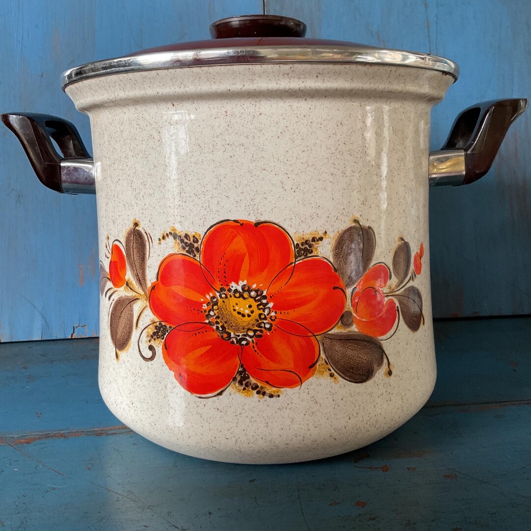 Enamel. Vintage Large Cooking Pot , Colorful Mid Century Enamel - Etsy