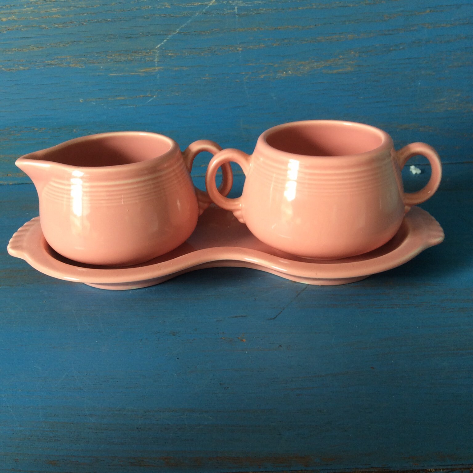 Fiestaware sugar bowl and cream pitcher Fiesta ware set. Fiesta Rose ...