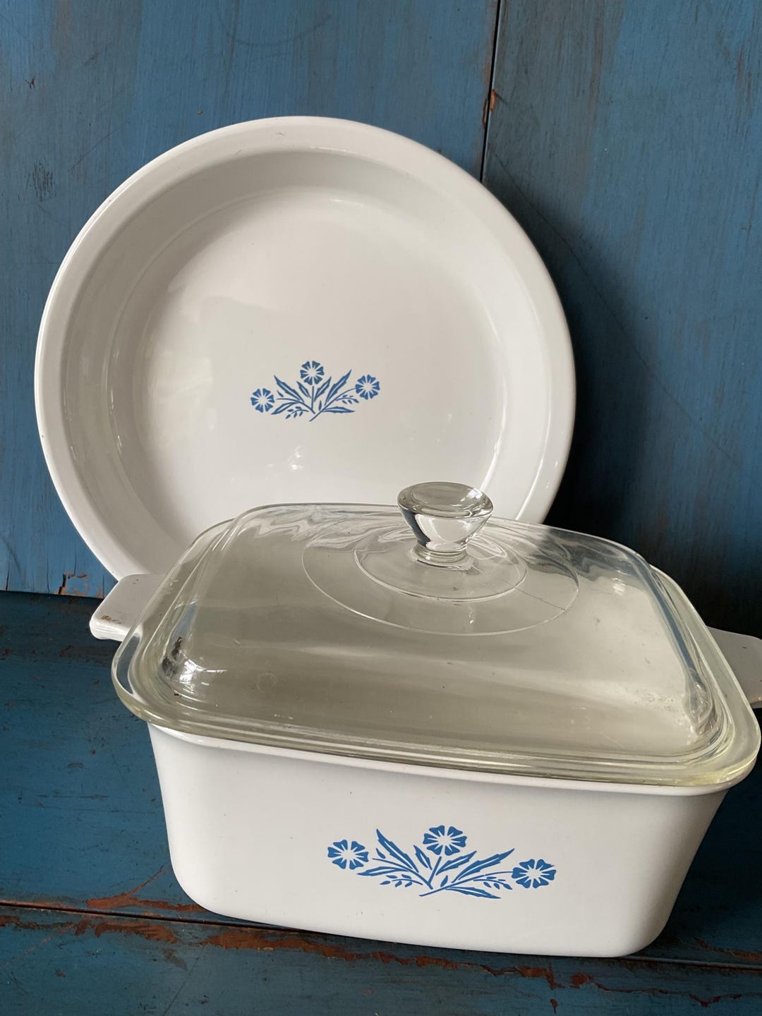 Corning. Vintage Pie Plate, and Casserole, Corn Blue Flower. - Etsy