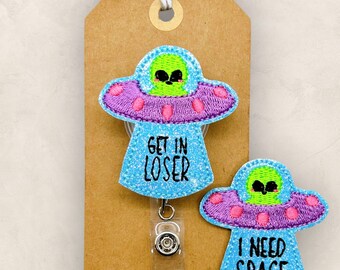 Alein UFO With Cow Work Id Badge Reel Holder Clip. - Etsy