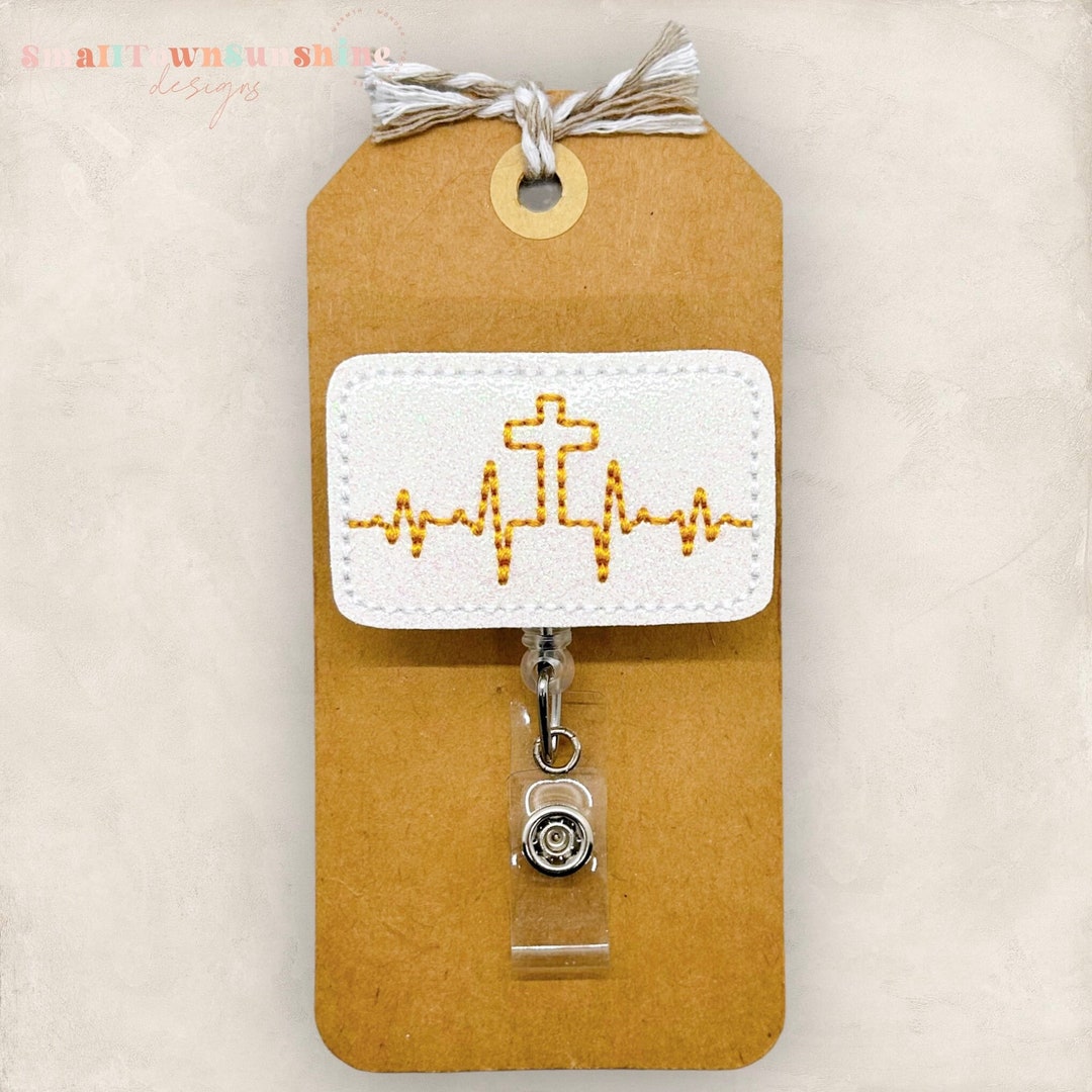 Cross EKG Badge Reel, Christian Medical Badge Reel, Nurse Badge Clip ...
