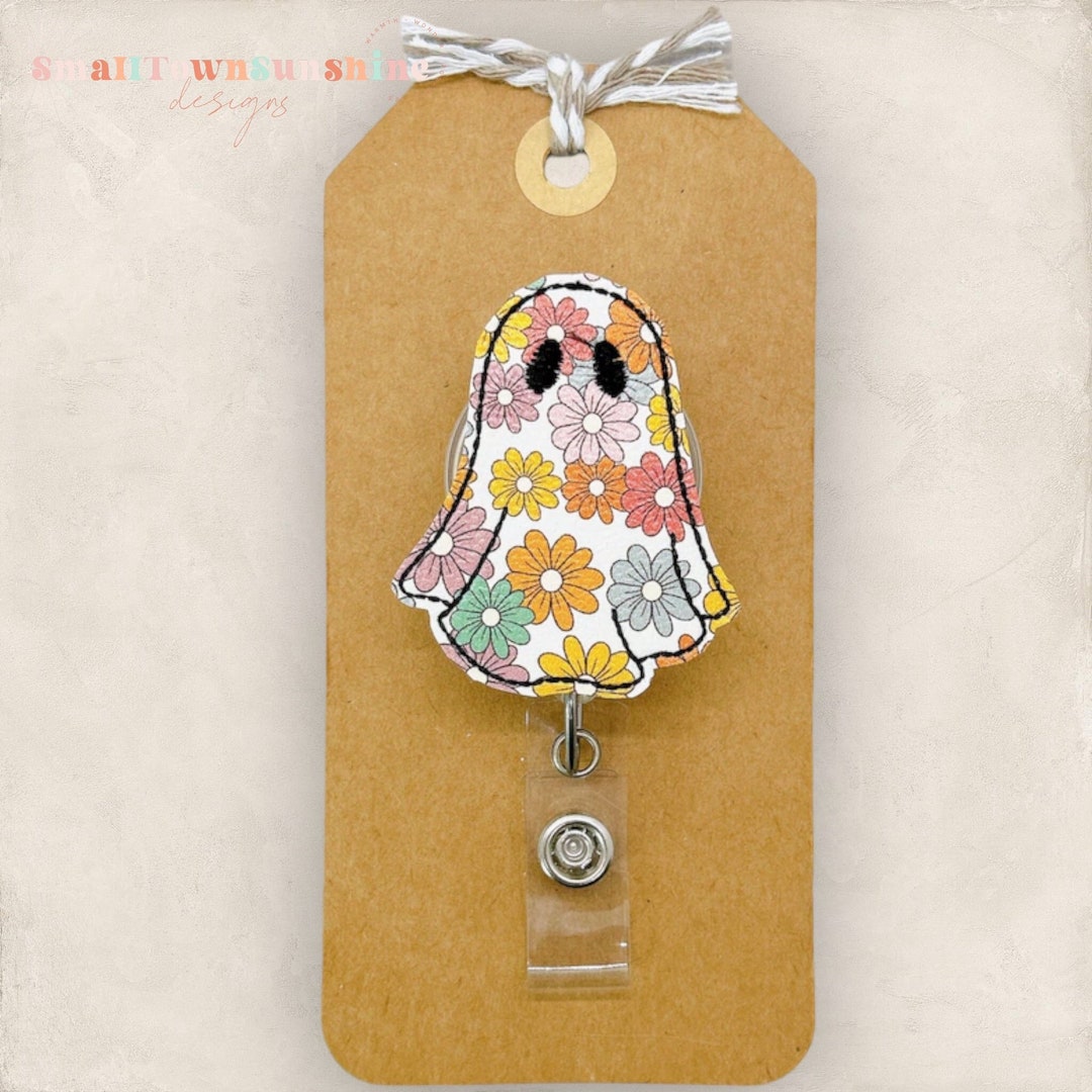 Floral Hippie Ghost Badge Reel, Halloween Badge Reel, Nurse Badge Clip ...