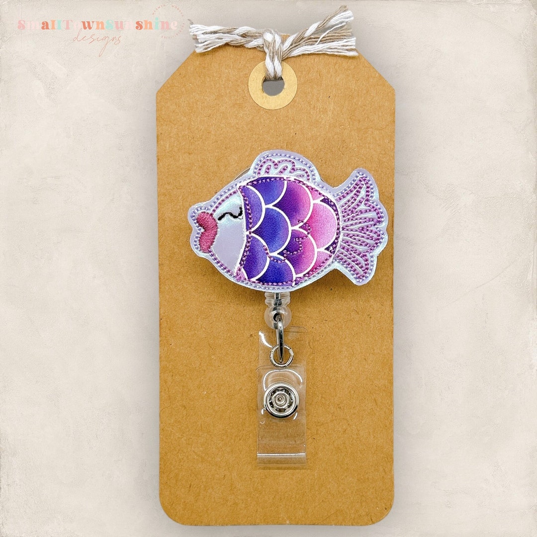 Purple Kissy Fish Badge Reel, Tropical Fish Badge Reel, Fish Badge Reel ...