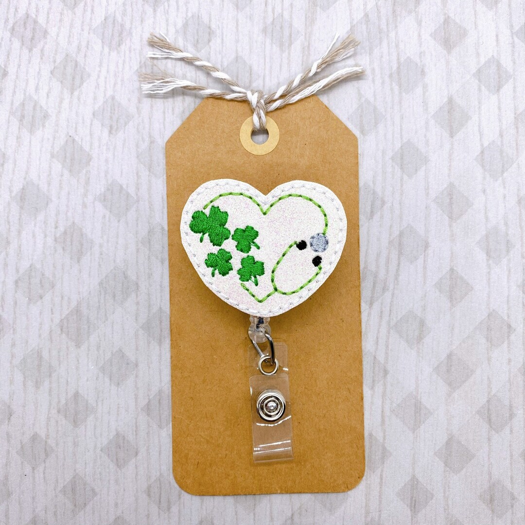 Shamrock Stethoscope Badge Reel, St Patricks Badge Clip, Nurse Badge ...