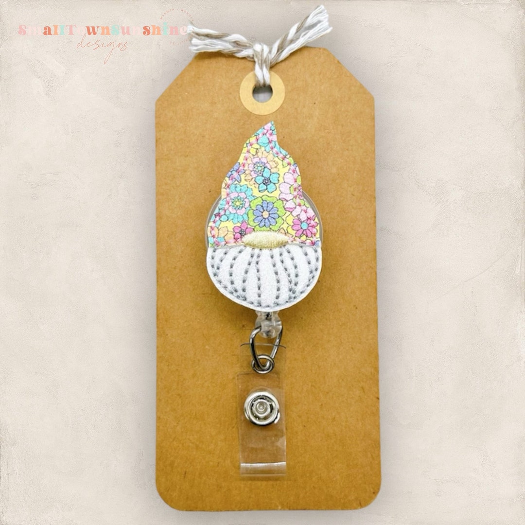 Retro Floral Gnome Badge Reel, Gnome Badge Reel, Spring Badge Reel ...