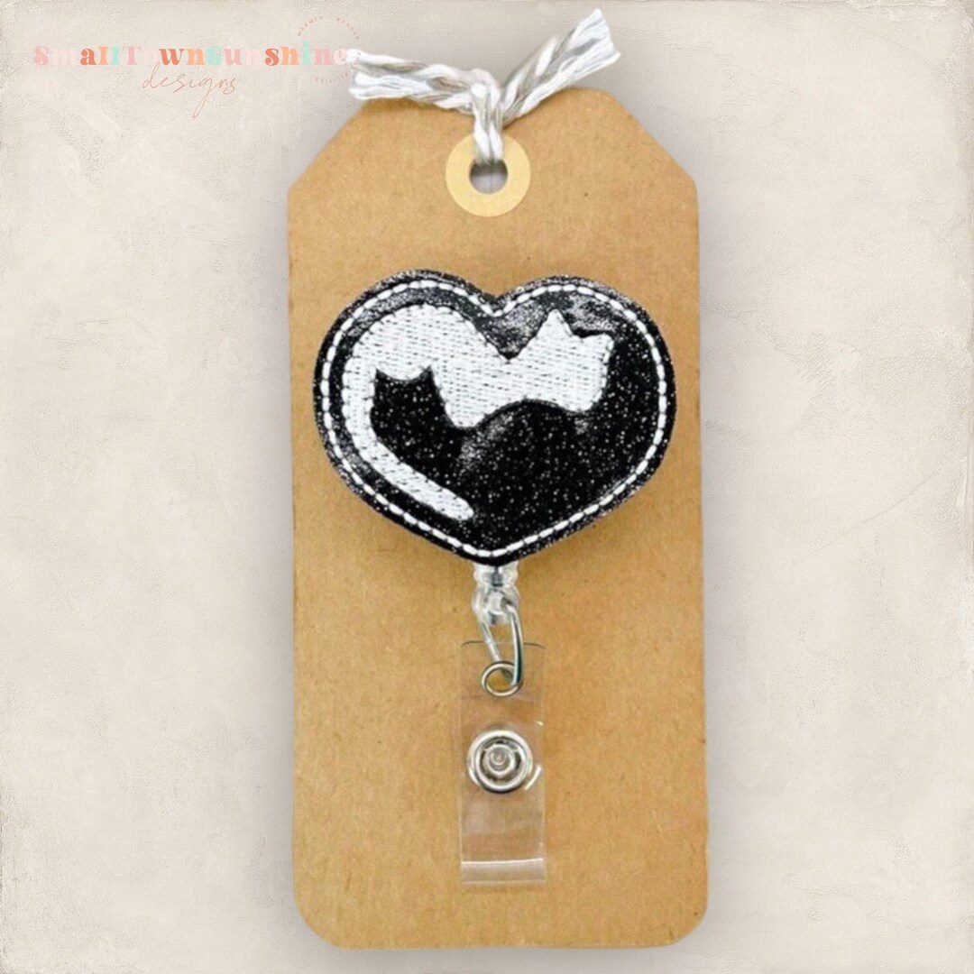 Cat Badge Reel, Black and White Cat Heart Badge Reel, Nurse Badge Clip ...