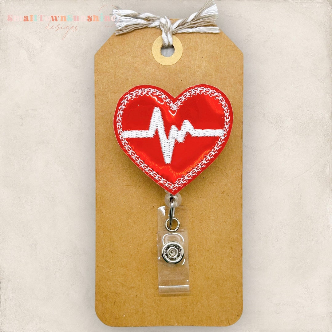Red EKG Heart Badge Reel, Nurse Badge Reel, Cardiac Badge Holder ...