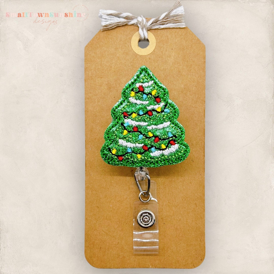 Christmas Tree Badge Reel, Tree With Lights Badge Holder, Nurse Badge ...