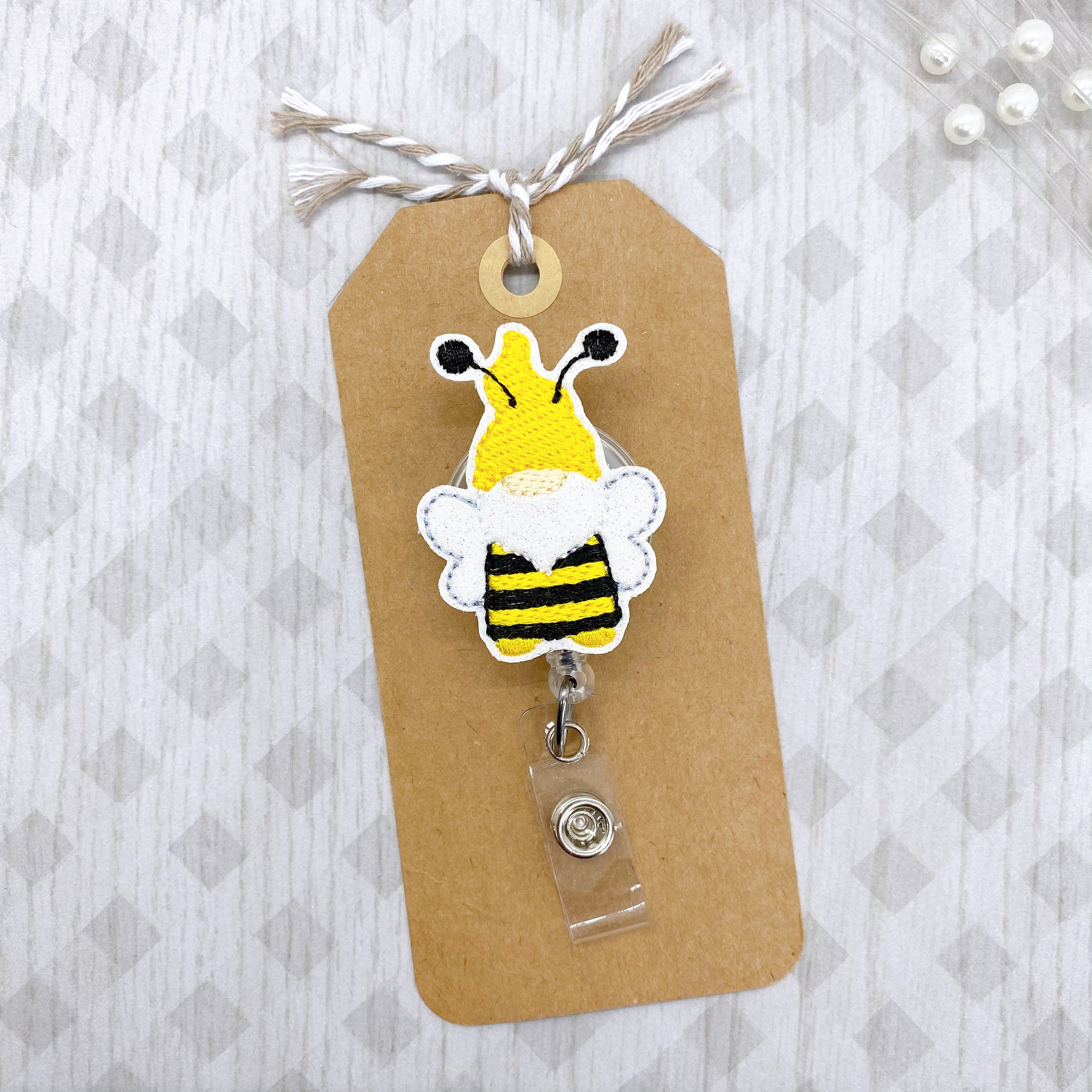 Bee Gnome Badge Reel Gnome Badge Reel Bumblebee Badge | Etsy