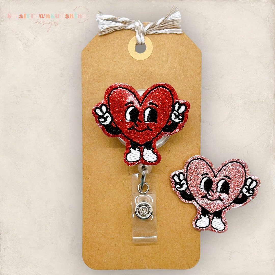Retro Heart Badge Reel, Valentine Badge Clip, Nurse Badge Reel, Teacher ...
