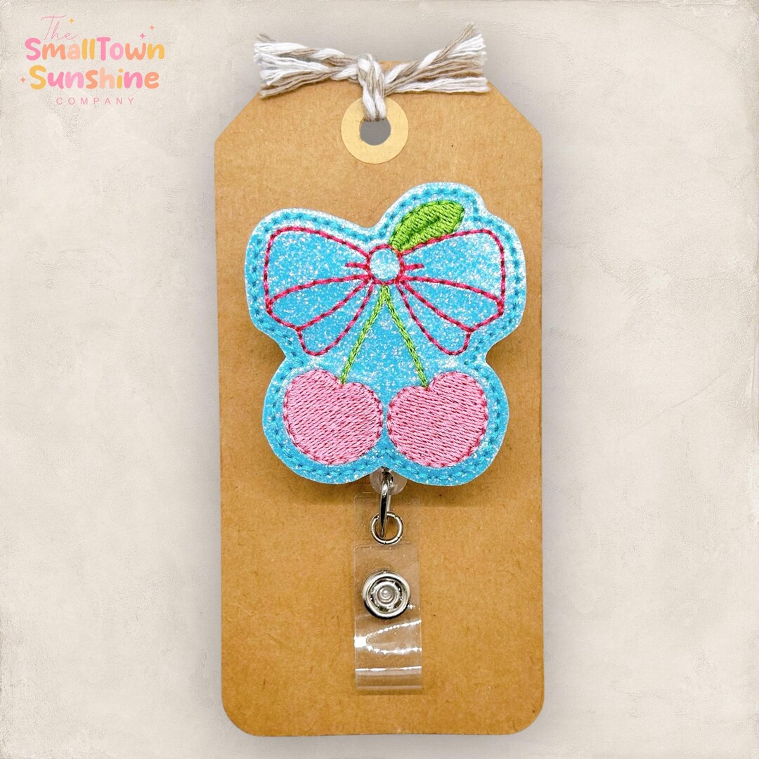 Coquette Cherry Badge Reel, Blue Bow Badge, Nurse Badge Clip, Teacher ...