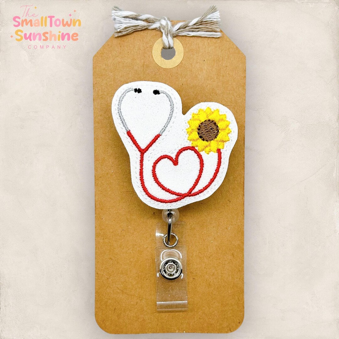 Red Sunflower Stethoscope Heart Badge Reel, Nurse Badge, Hospital ...