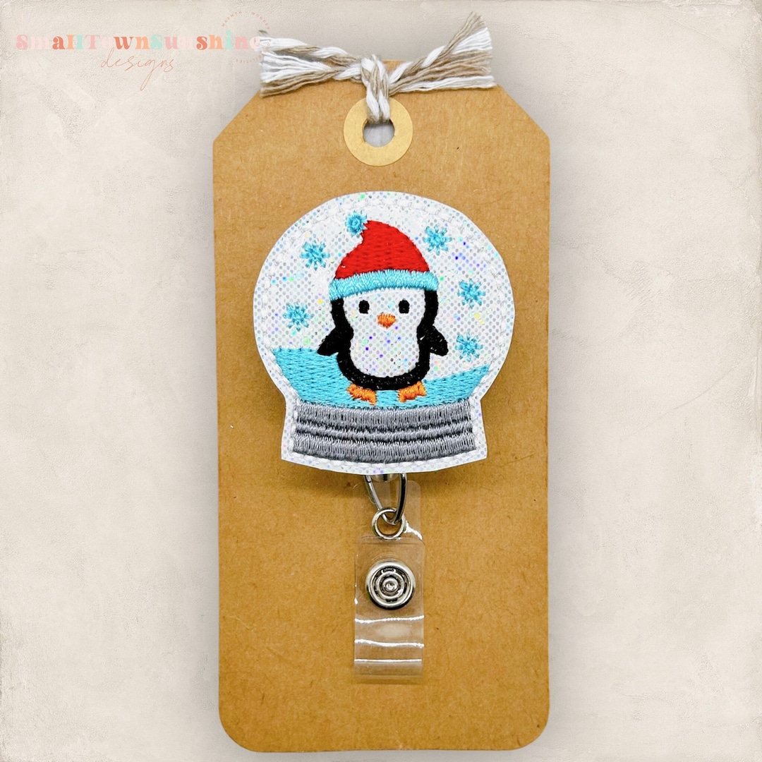 Penguin Snow Globe Badge Reel, Penguin Badge Reel, Winter Badge, Nurse ...