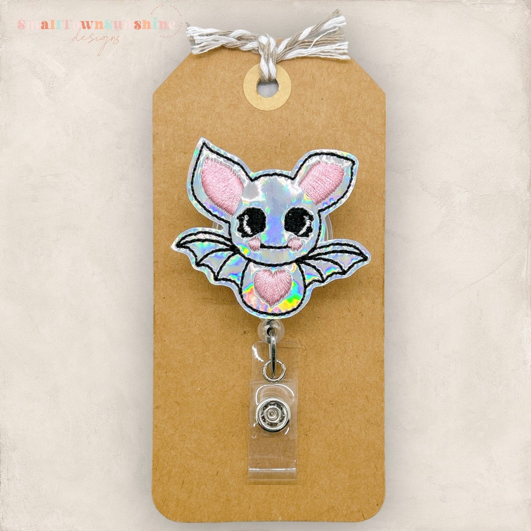 Holographic Bat Badge Reel, Pretty Bat Badge Holder, Halloween Badge ...