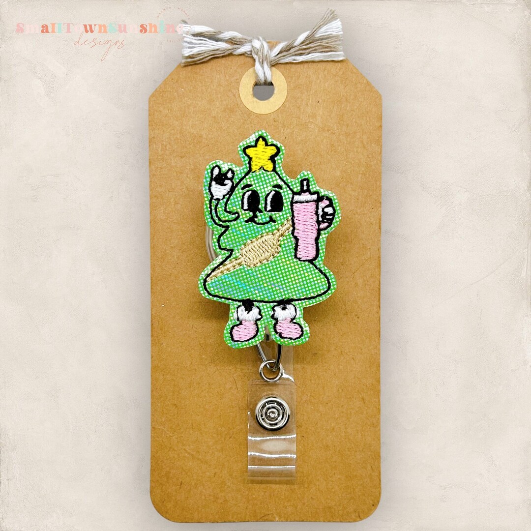 Christmas Tree Badge Reel, Retro Tree Badge Holder, Nurse Badge Reel ...