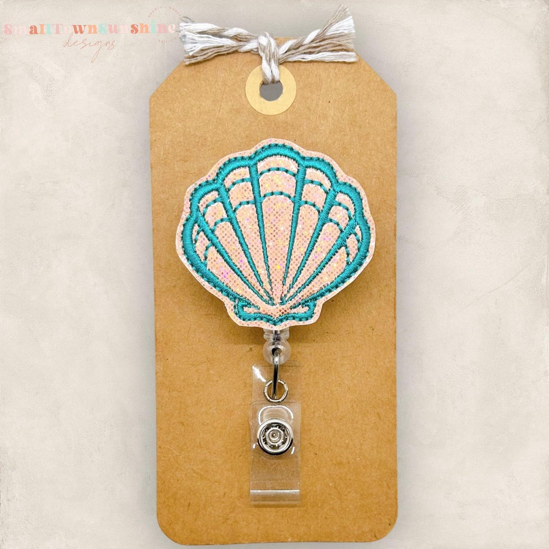 Coral Seashell Badge Reel, Beach Badge Reel, Summer Badge Reel, Teacher ...