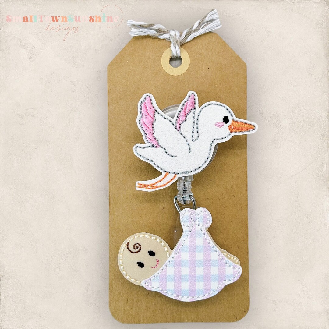 Stork and Baby Badge Reel, L&D Nurse Badge Holder, Swaddled Baby Badge ...
