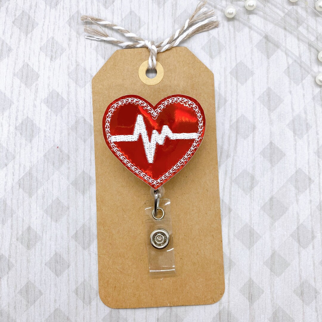 Red EKG Heart Badge Reel, EKG Badge Reel, Medical Badge Clip, Nurse ...