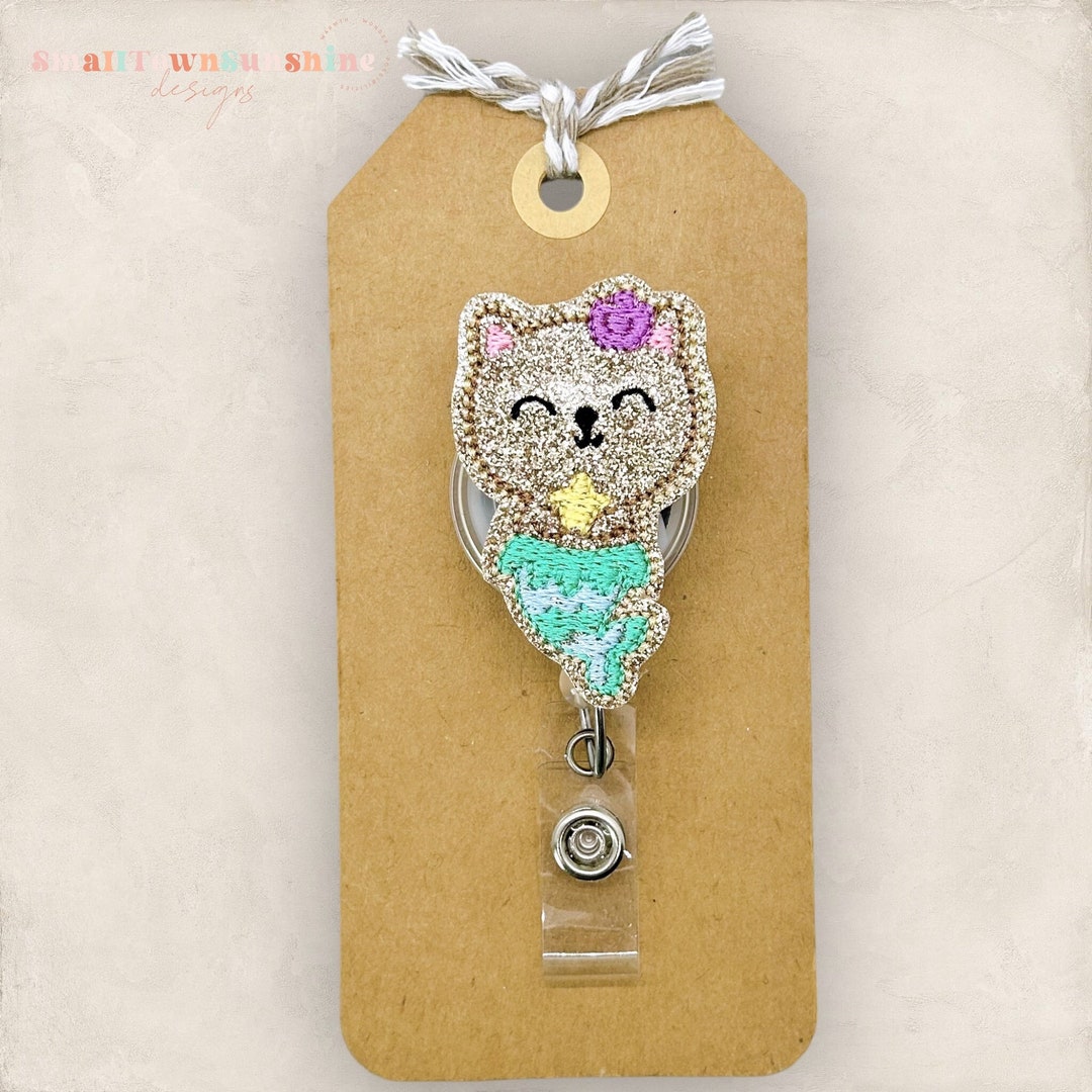 Mermaid Kitty Badge Reel, Purr-maid Badge Reel, Cat Fish Badge Holder ...