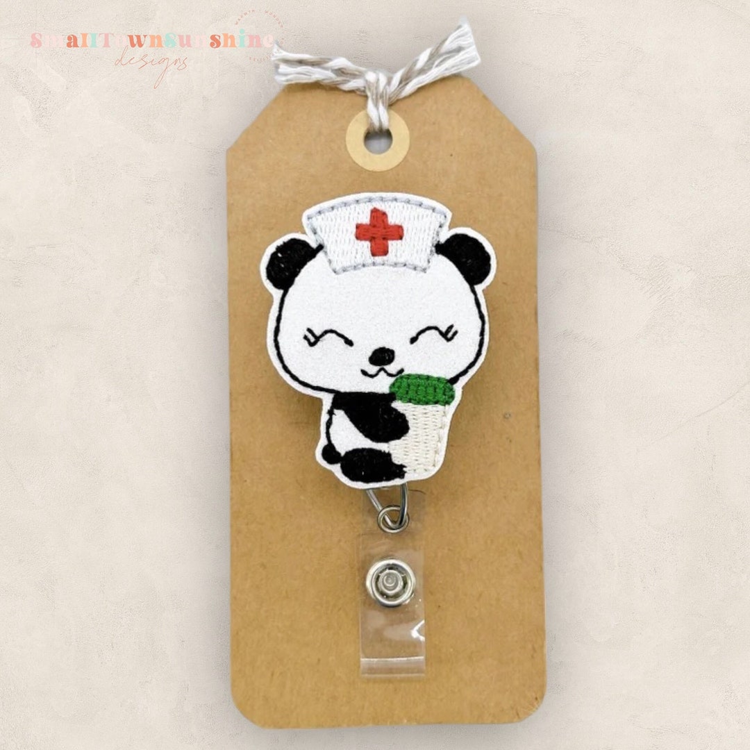 Nurse Panda Badge Reel, Animal With Coffee Badge Clip, Nurse Badge Reel ...