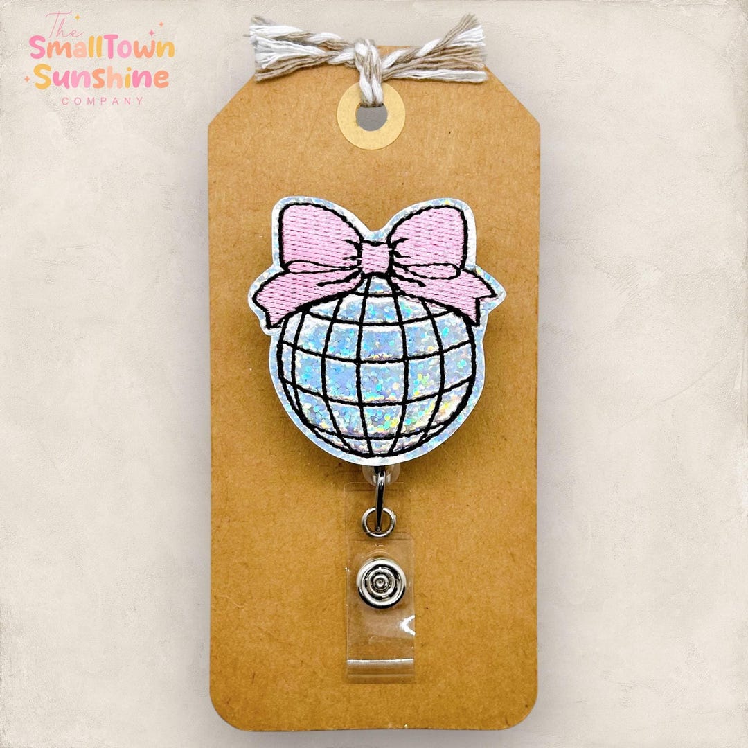 Disco Ball Badge Reel, Pink Bow Badge Reel, NYE Badge, Nurse Badge Clip ...