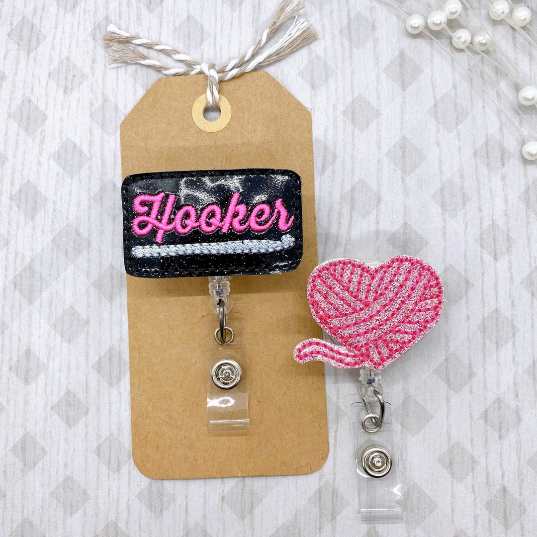 Knitting Badge Reel, Crochet Badge Reel, Crochet Hook Badge Clip ...