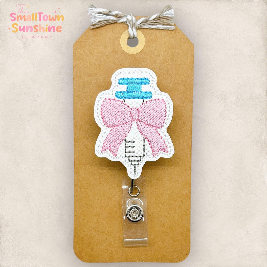 Pink Bow Syringe Badge Reel, Phlebotomist Badge Reel, Medication Admin ...
