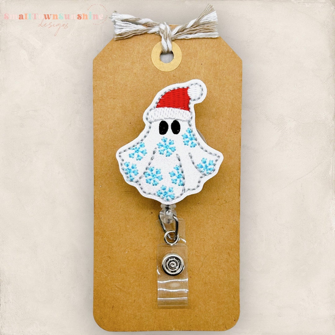 Snowflake Santa Ghost Badge Reel, Christmas Badge Clip, Nurse Badge ...