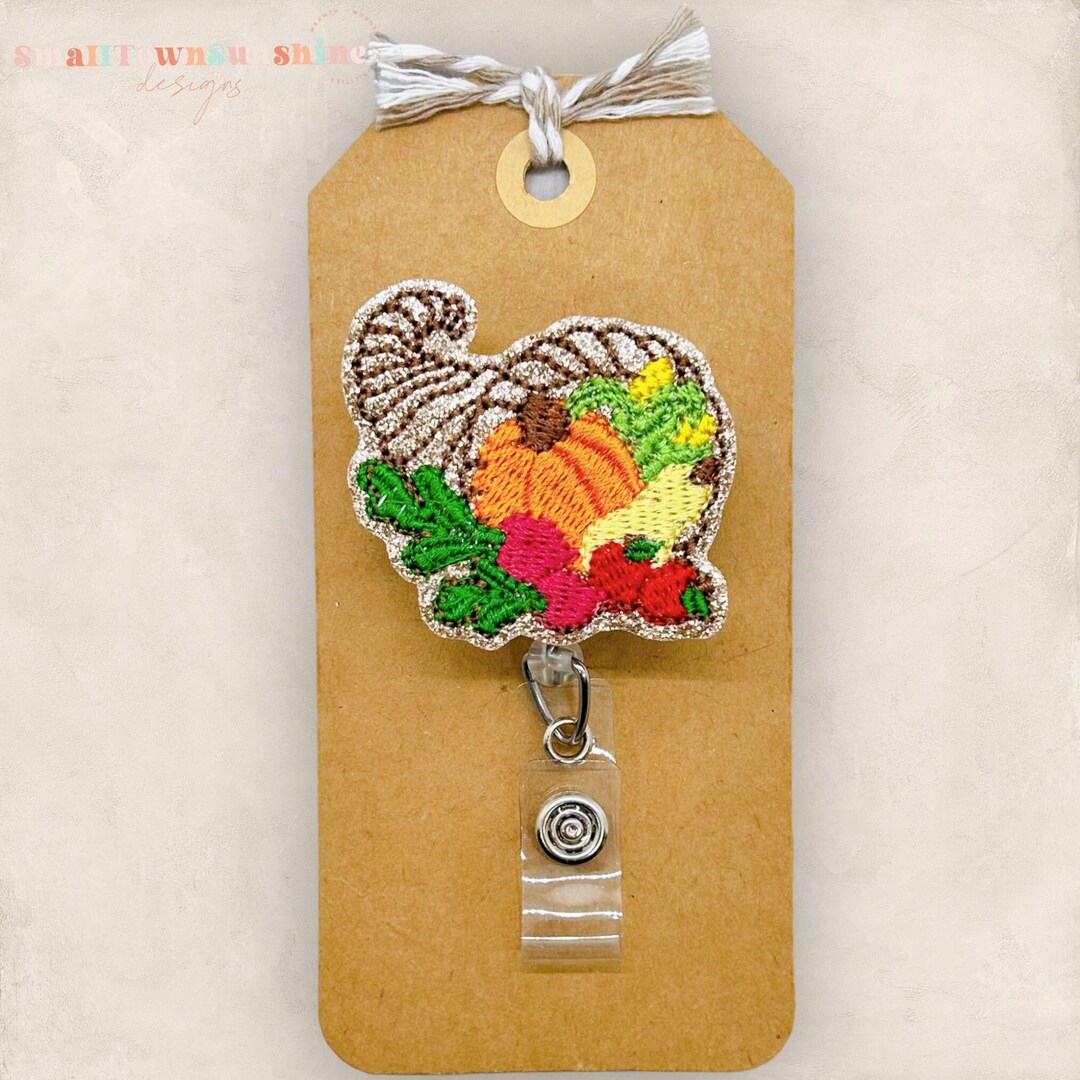 Cornucopia Badge Reel, Thanksgiving Badge, Nurse Badge Clip, Teacher ...