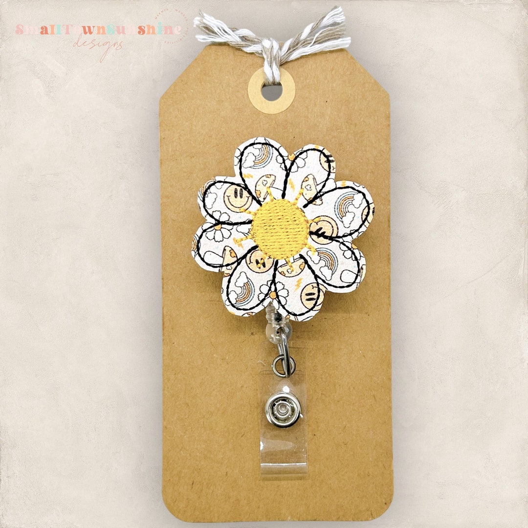 Retro Happy Daisy Badge Reel, Flower Badge Reel, Daisy Badge Reel ...