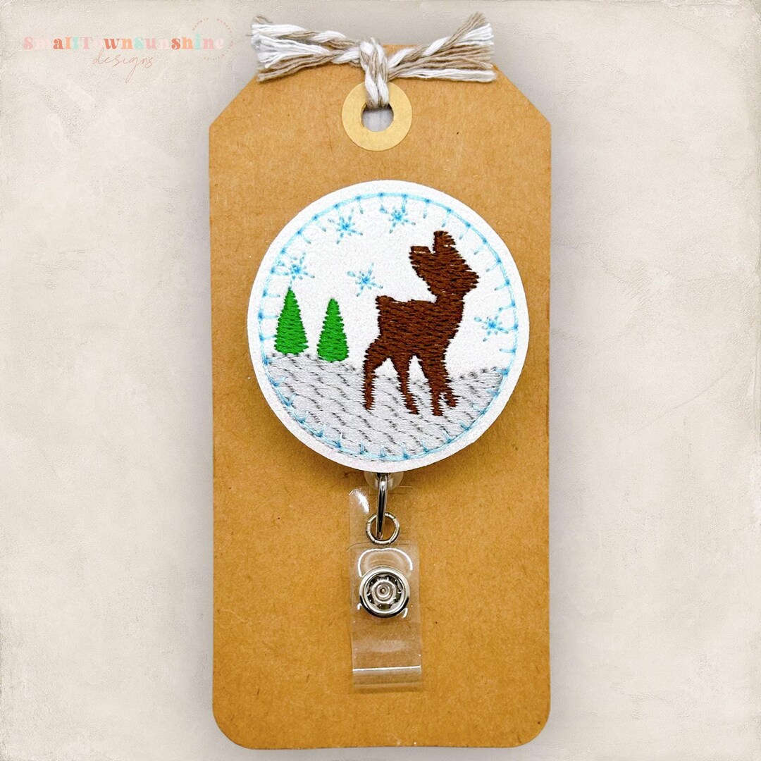 Winter Deer Scene Badge Reel, Holiday Badge Reel, Nurse Badge Clip ...