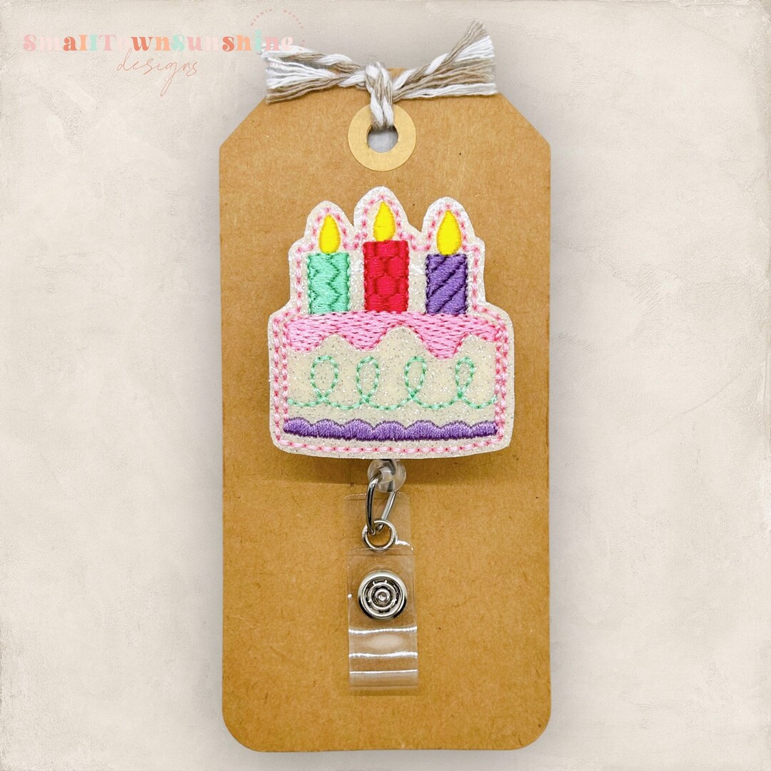 Birthday Cake Badge Reel, Birthday Badge Reel, Cake Badge Holder, Nurse ...