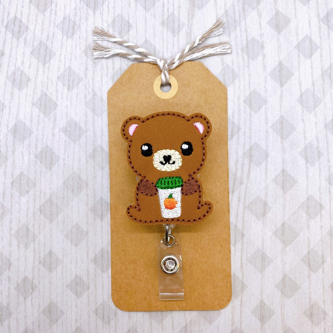 Fall Bear Badge Reel, Teddy Bear Badge Reel, Bear With Coffee Badge ...