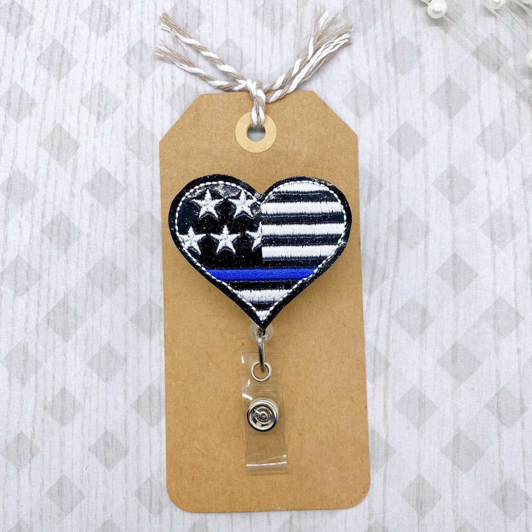 Thin Blue Line Badge Reel Thin Blue Line Badge Holder Police - Etsy