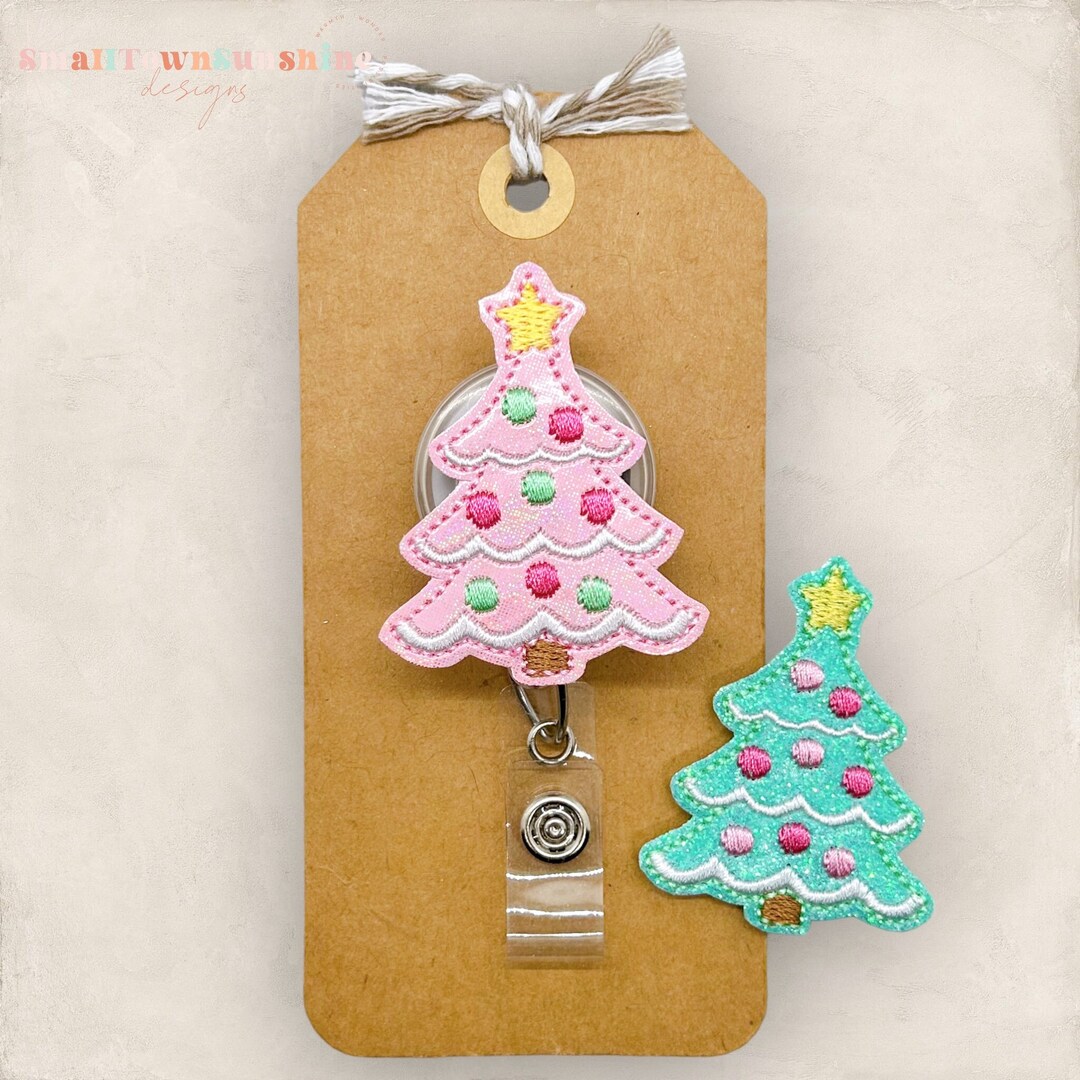 Teal Christmas Tree Badge Reel, Pink Christmas Tree Badge Reel, Nurse ...