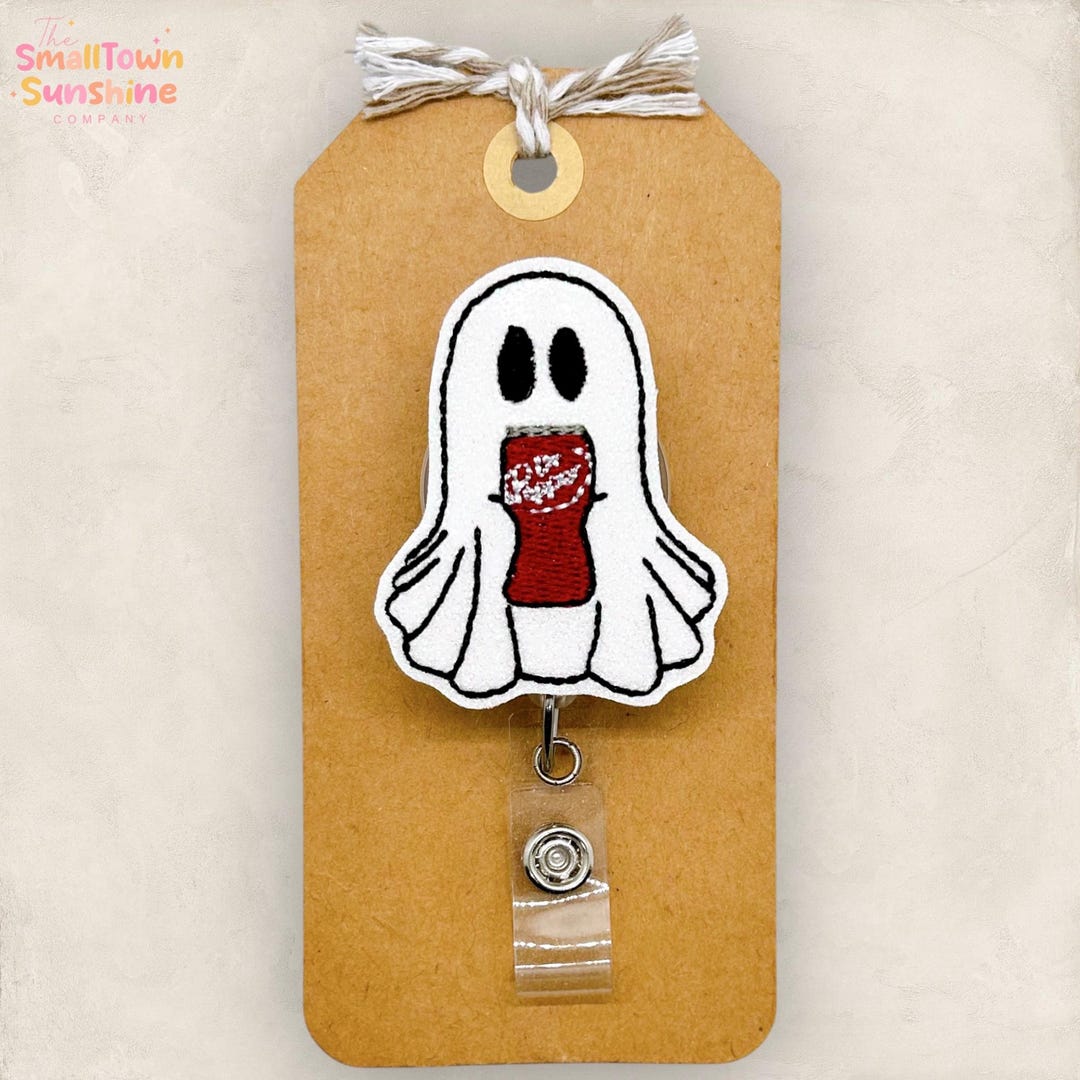 Ghost With Dr Soda Badge Reel, Halloween Name Tag, Nurse Badge Clip ...