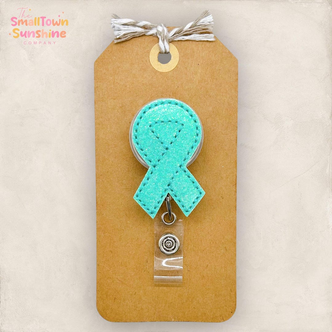 Ovarian Cancer Ribbon Badge Reel, Teal Awareness Ribbon Badge Reel ...