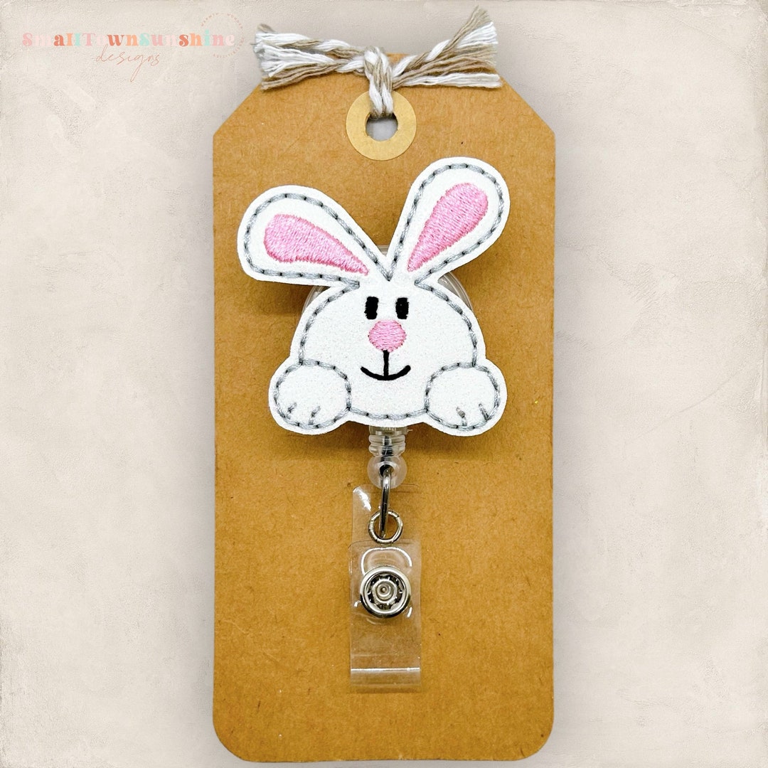 Bunny Face Badge Reel, White Rabbit Badge Reel, Easter Badge Reel ...
