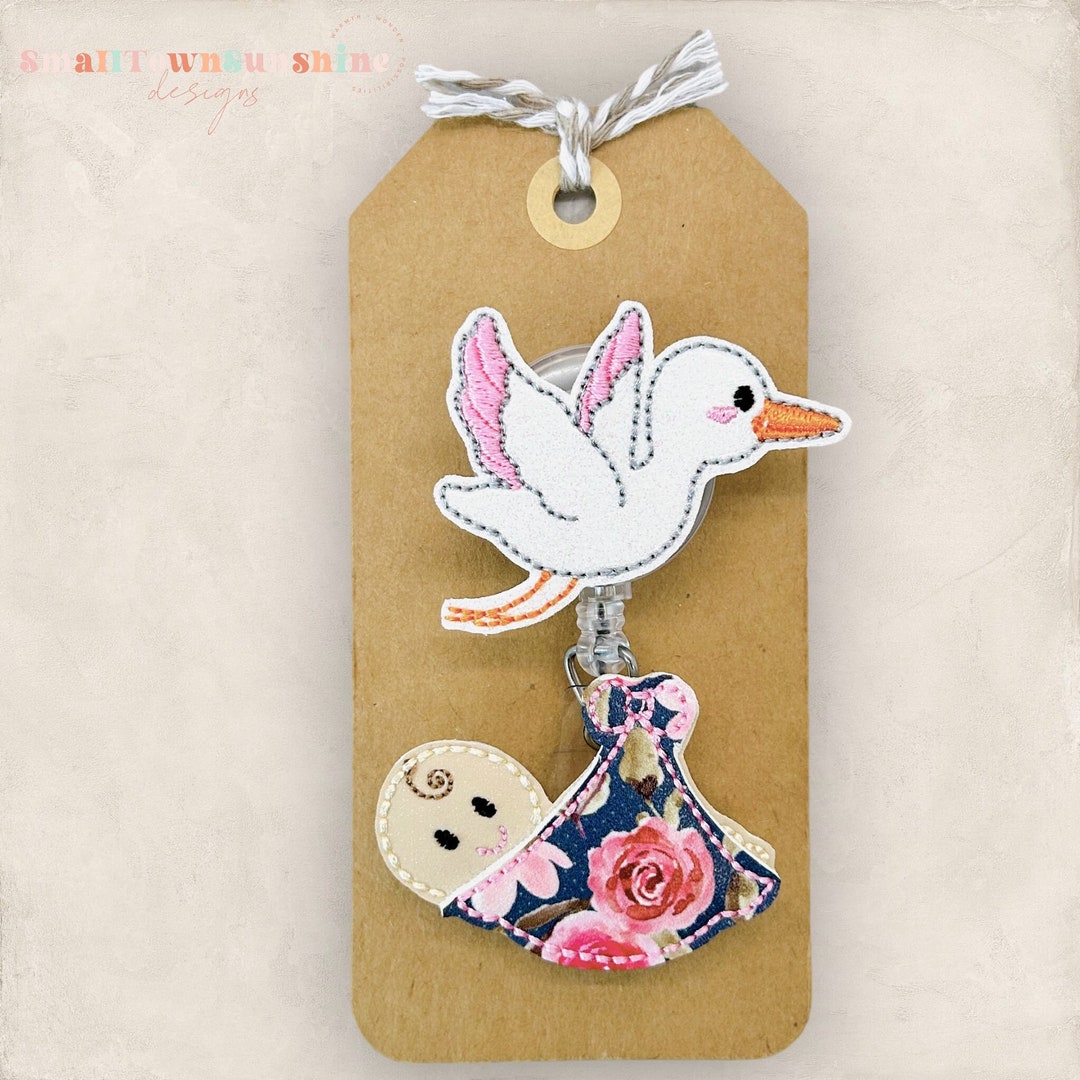 Stork and Baby Badge Reel, L&D Nurse Badge Holder, Swaddled Baby Badge ...