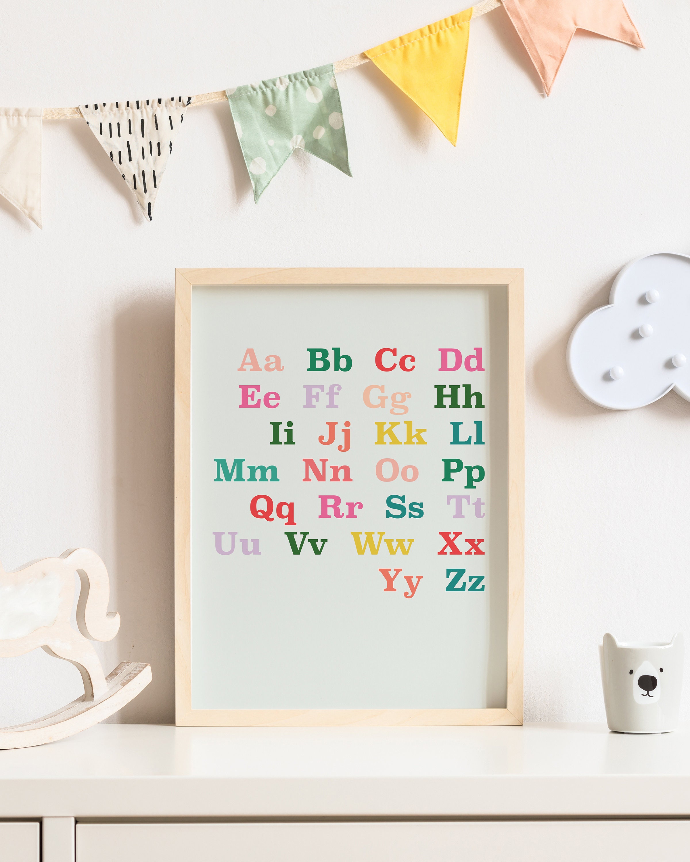 Colorful Alphabet Poster for Nursery, Rainbow ABC Print for Girls Room ...