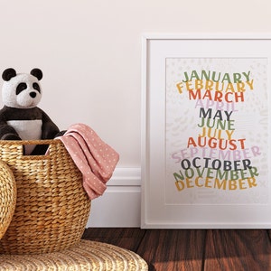 Months of the Year Wall Print, Months Poster, Learning Months Chart ...