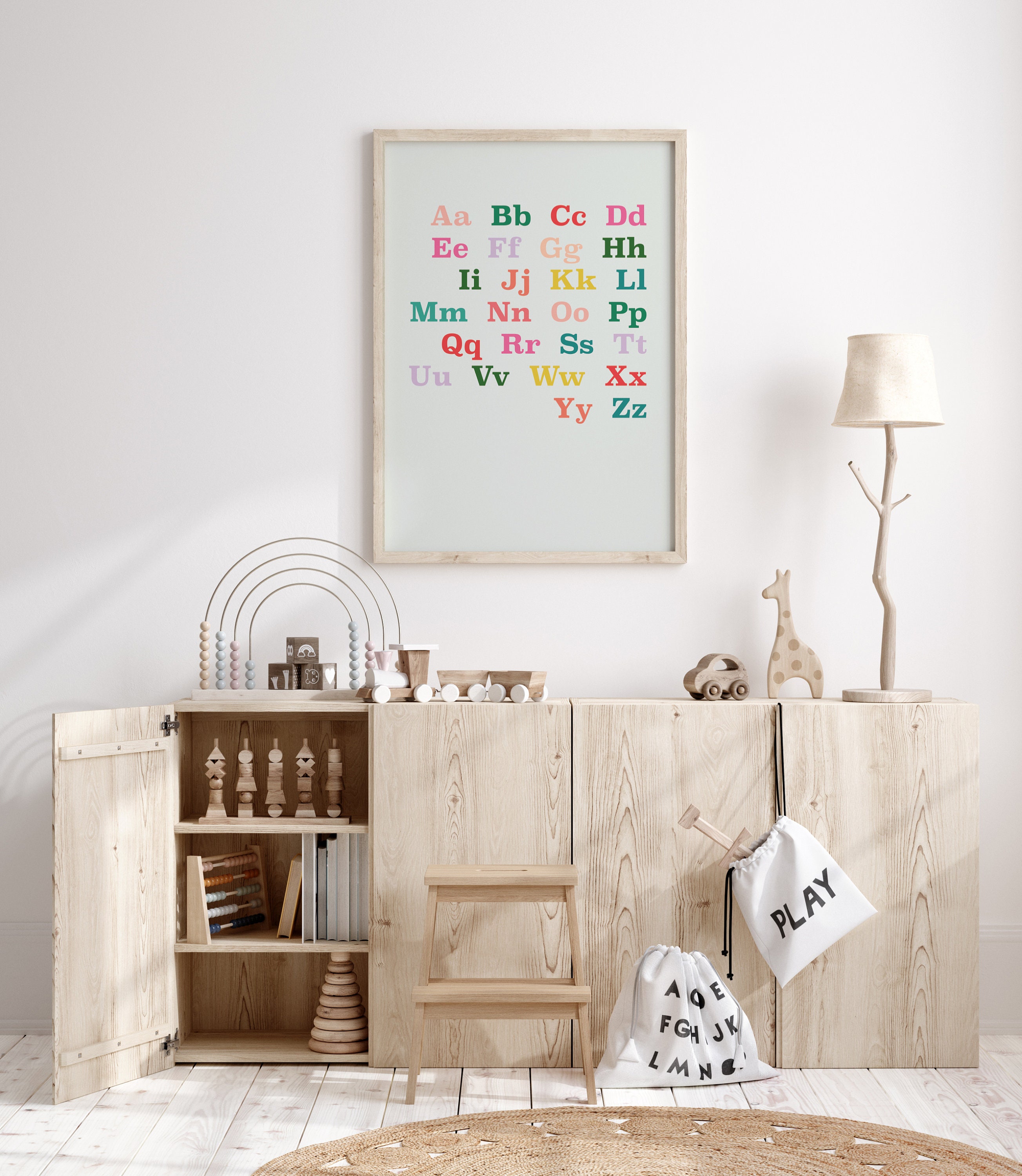 Colorful Alphabet Poster for Nursery, Rainbow ABC Print for Girls Room ...
