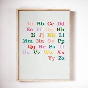 Colorful Alphabet Poster for Nursery, Rainbow ABC Print for Girls Room ...