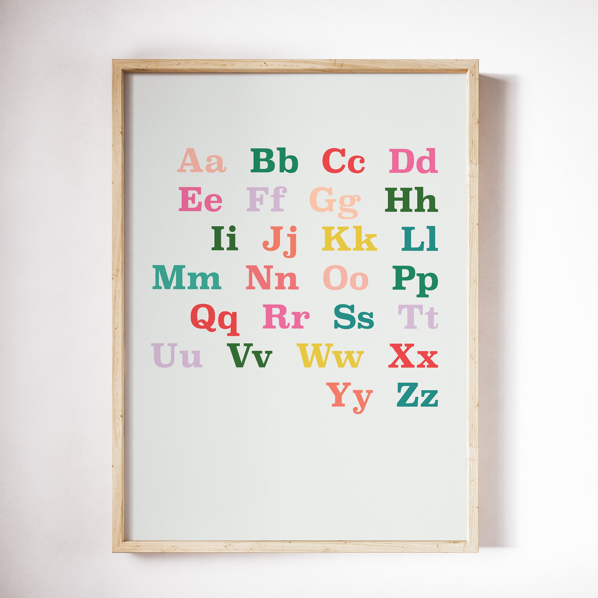 Colorful Alphabet Poster for Nursery, Rainbow ABC Print for Girls Room ...