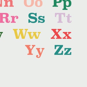 Colorful Alphabet Poster for Nursery, Rainbow ABC Print for Girls Room ...
