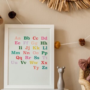 Colorful Alphabet Poster for Nursery, Rainbow ABC Print for Girls Room ...