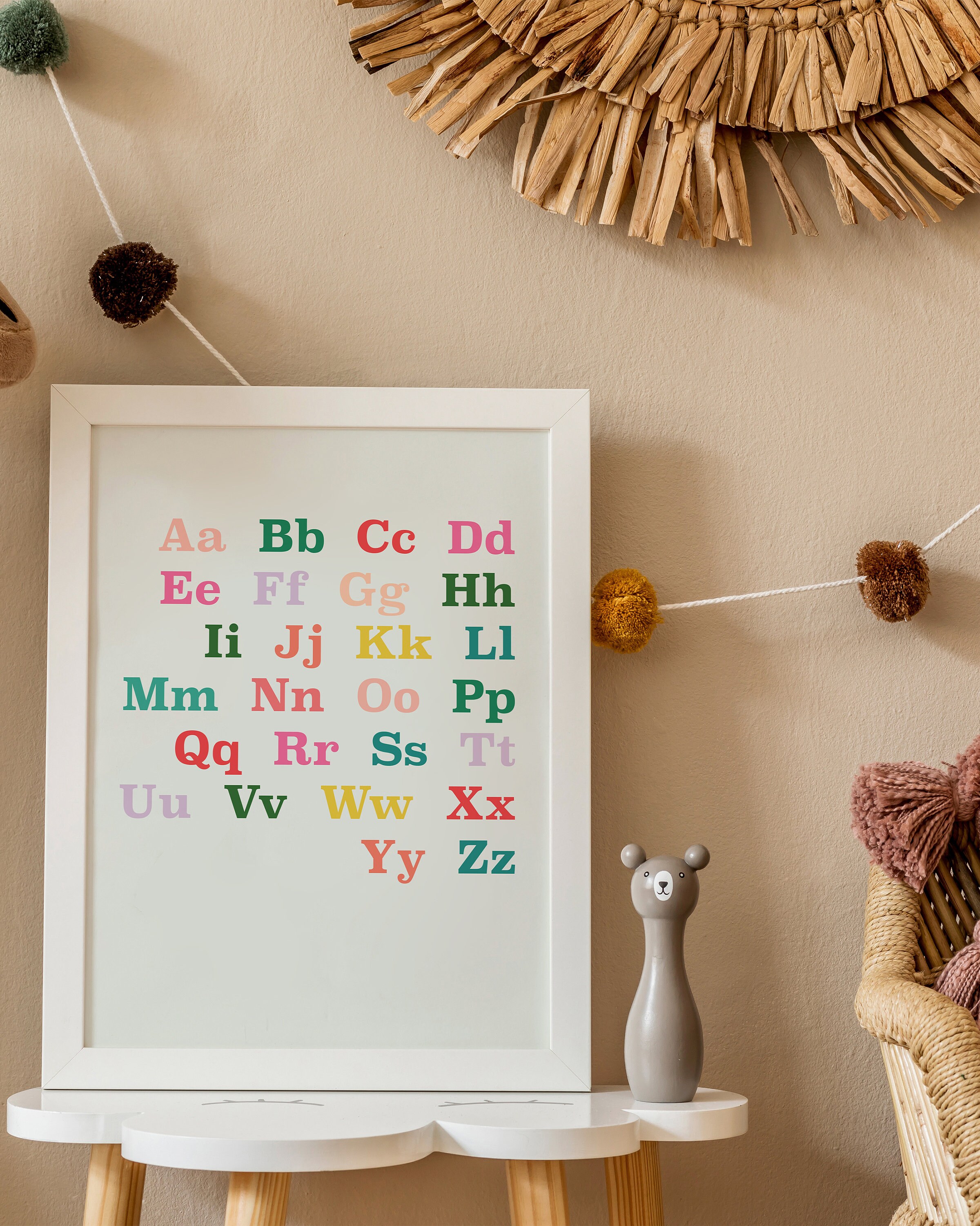 Colorful Alphabet Poster for Nursery, Rainbow ABC Print for Girls Room ...