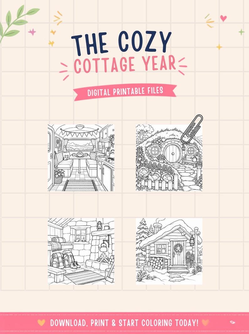 Cozy Little Hideaways Printable Adult Coloring Book PDF: 35 Bold & Easy ...