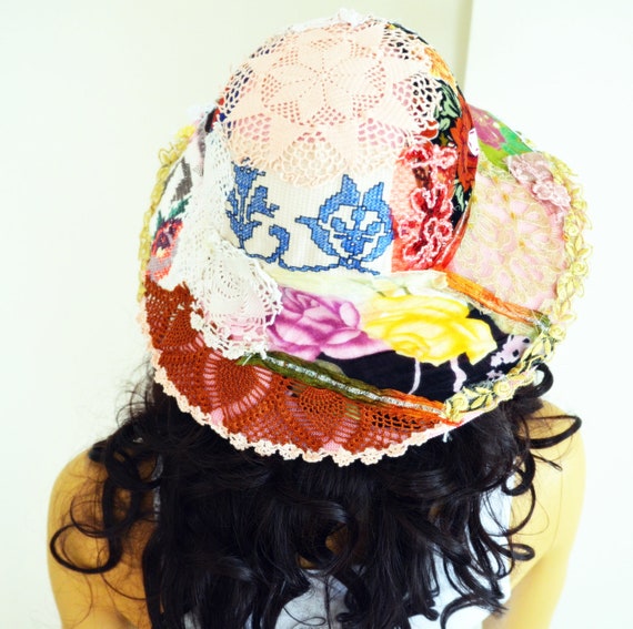 Items similar to patchwork multicolored hat authentic hat retro lace ...